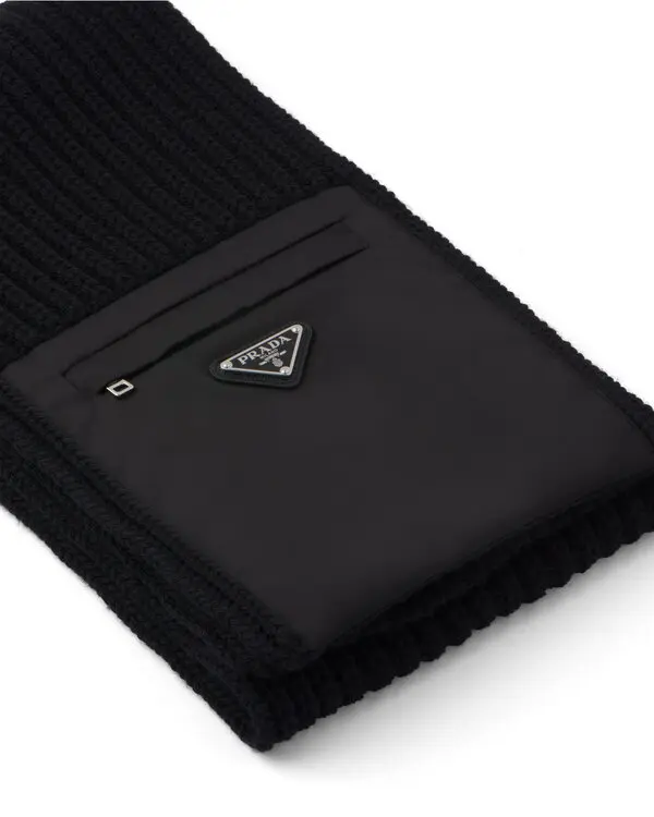 Prada Wool Scarf With Re-nylon Gabardine Pocket