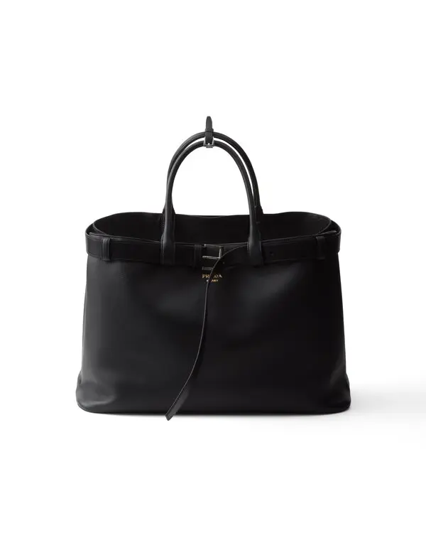 Prada Leather Shoulder Bag With Belt - Black