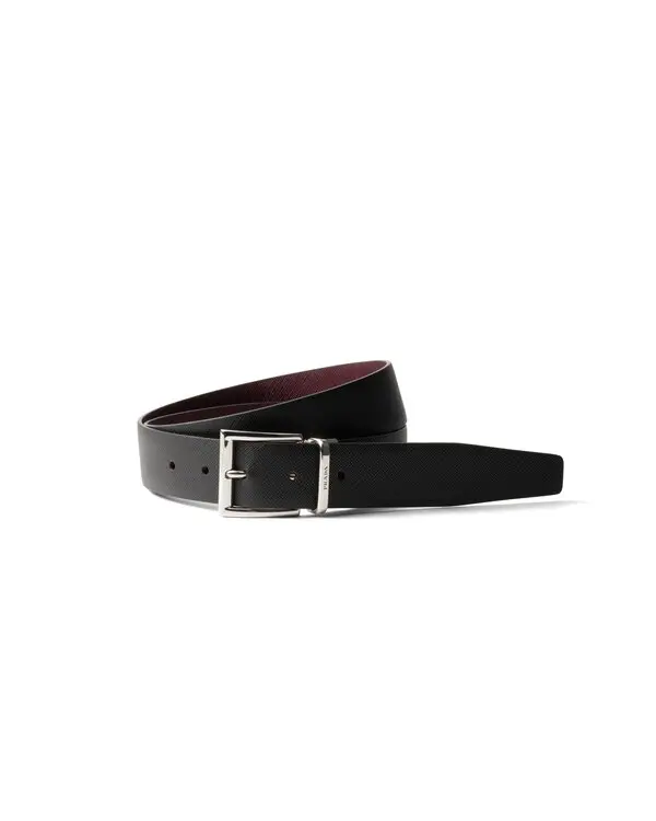 Prada Saffiano Leather Reversible Belt - Black/garnet