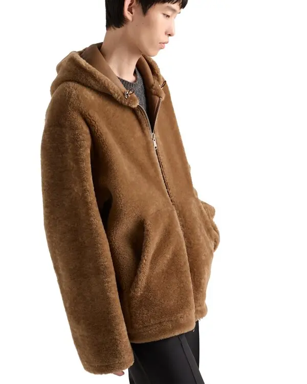 Prada Shearling Zip-up Hooded Jacket