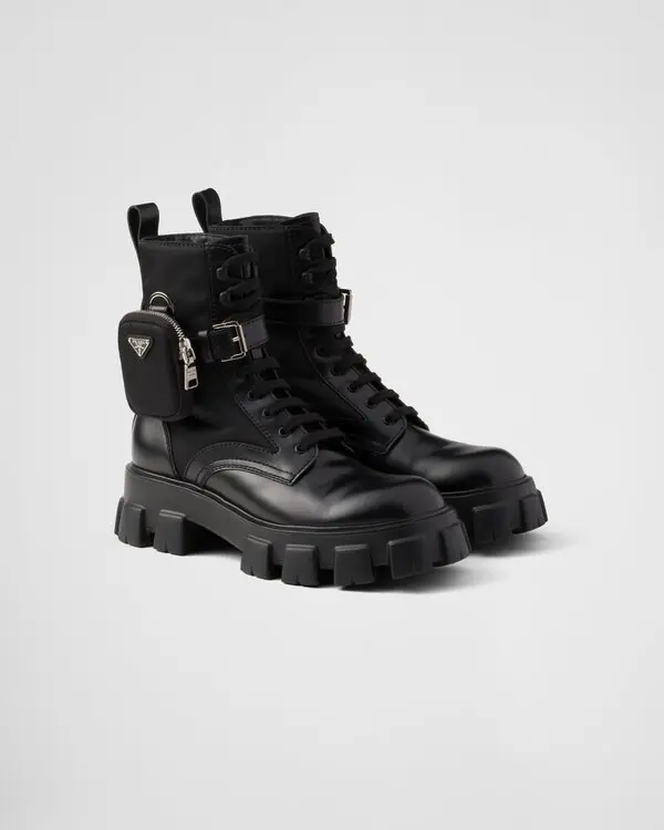 Prada Monolith Brushed Leather And Re-nylon Boots With Pouch