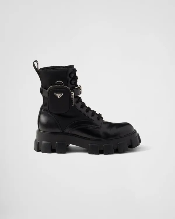 Prada Monolith Brushed Leather And Re-nylon Boots With Pouch