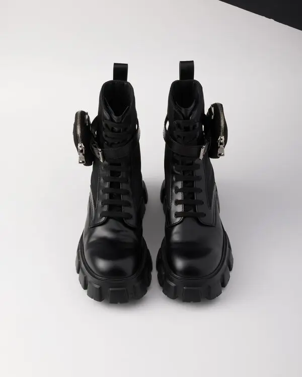 Prada Monolith Brushed Leather And Re-nylon Boots With Pouch