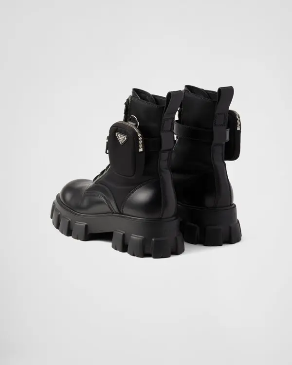 Prada Monolith Brushed Leather And Re-nylon Boots With Pouch