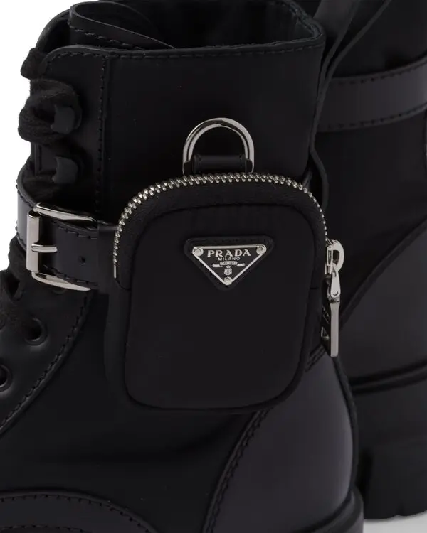 Prada Monolith Brushed Leather And Re-nylon Boots With Pouch