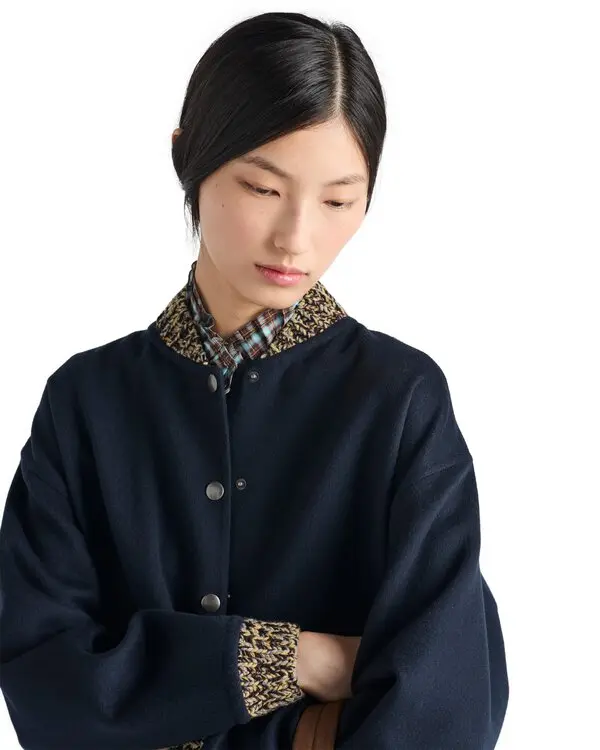 Prada Cashmere And Wool Bomber Jacket - Navy