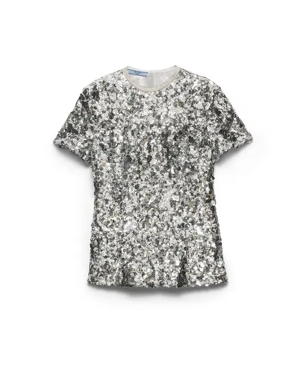 Prada Embroidered Sequin Top - Silver