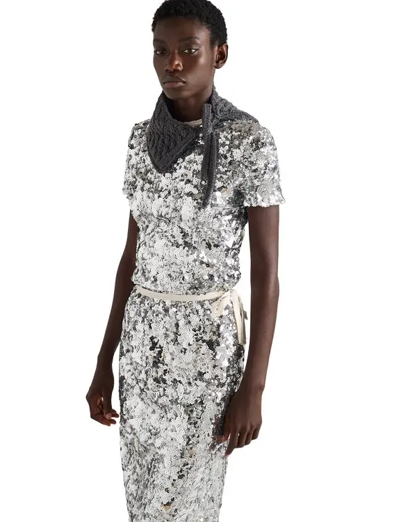 Prada Embroidered Sequin Top - Silver