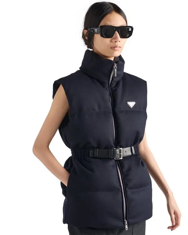 Prada Belted Down Vest - Navy
