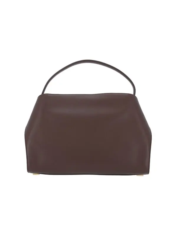 FERRAGAMO Large Leather Shoulder Bag With Gancini Buckle - Brown