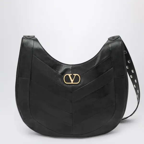 Valentino Garavani Chevron-pattern Nappa Hobo Bag - Black