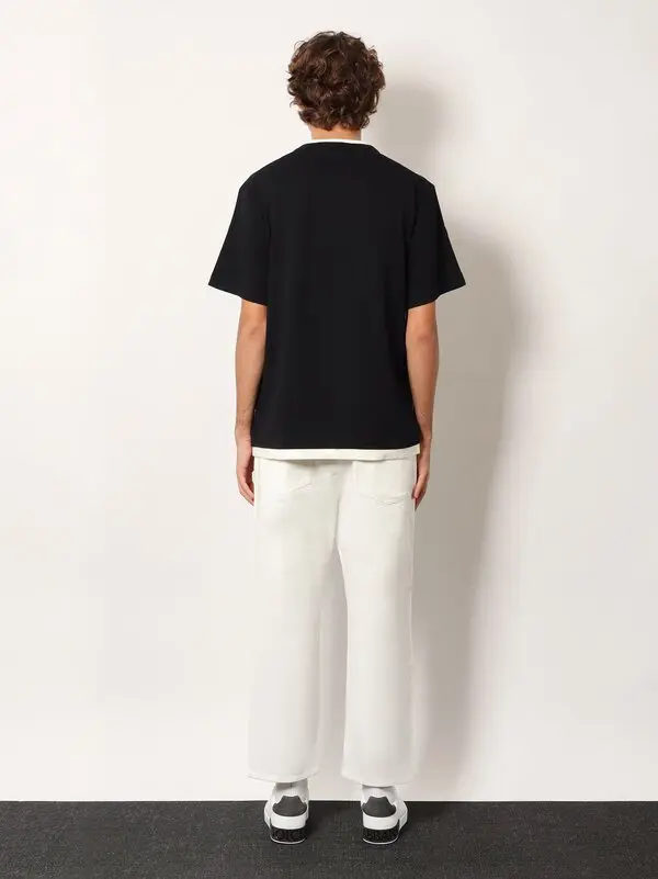 Dolce & Gabbana Cotton Tshirt With Flocked Logo Print - Black