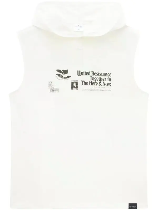 COURREGES Logo-appliqué Sleeveless Hoodie - White