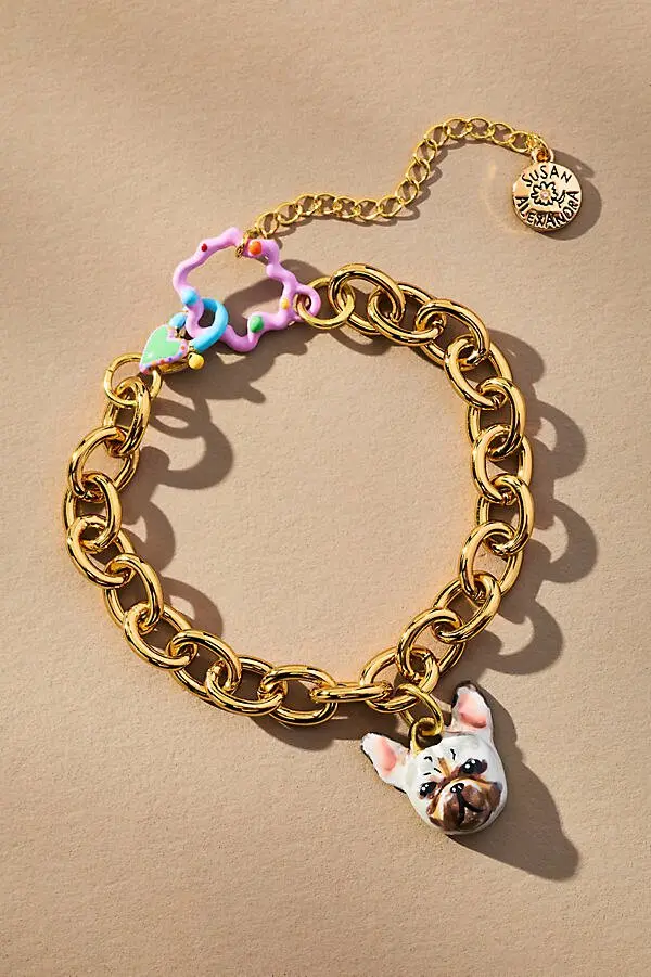 SUSAN ALEXANDRA Pet Portrait Charm Bracelet - Frenchie