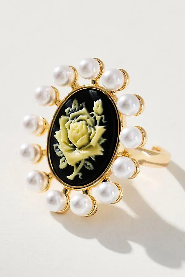 Anthropologie Cameo Floral Cocktail Ring
