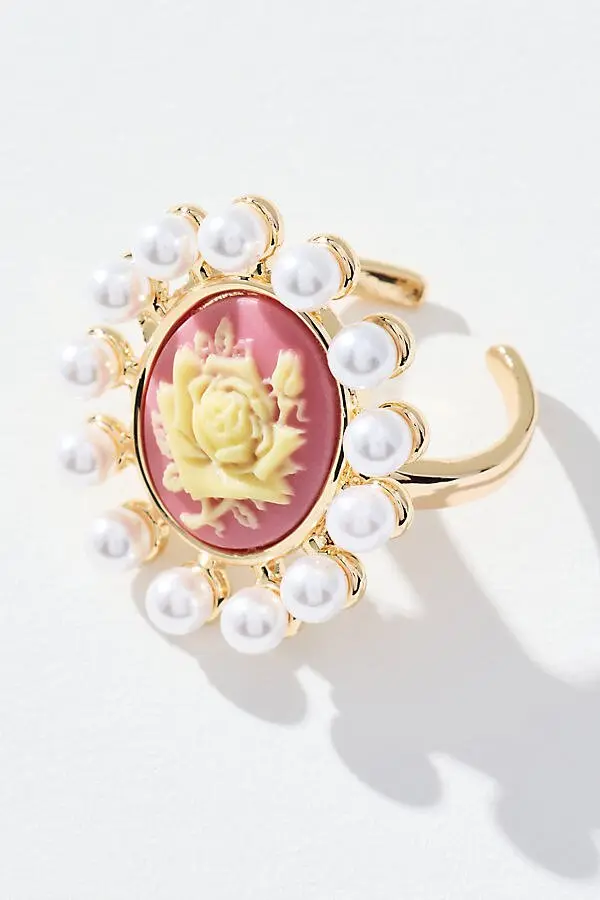 Anthropologie Cameo Floral Cocktail Ring - Pink