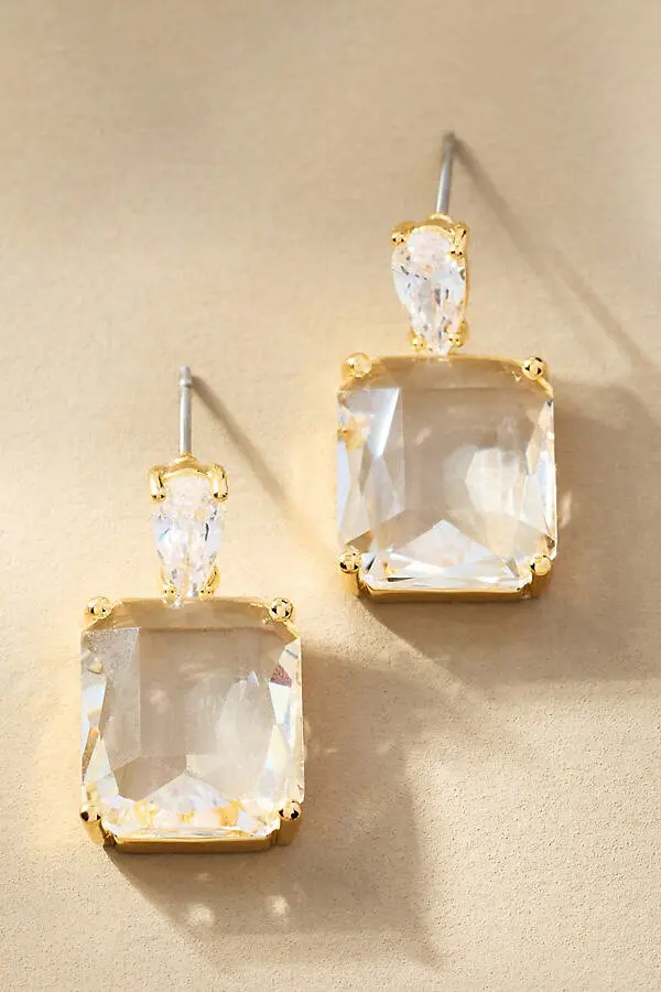 Anthropologie Glam Square Crystal Drop Earrings - Clear