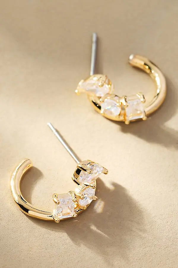 Anthropologie Jagged Crystal Huggie Hoop Earrings - Gold