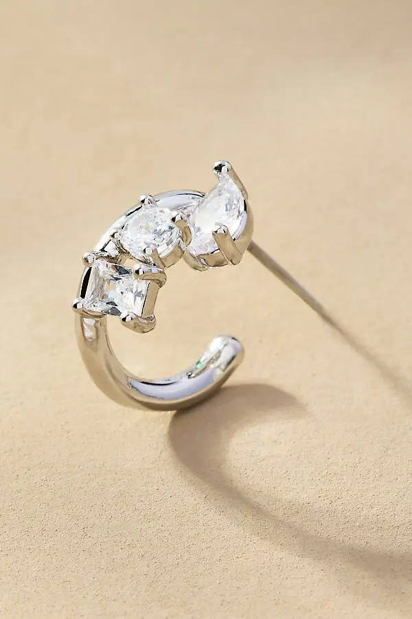 Anthropologie Jagged Crystal Huggie Hoop Earrings - Silver