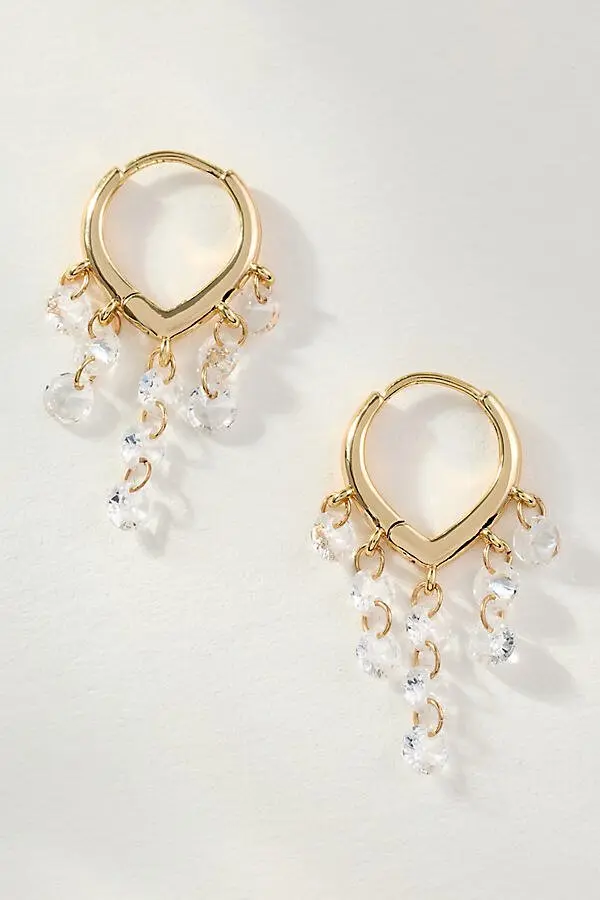 Anthropologie Drippy Crystal Huggie Hoop Earrings - Gold