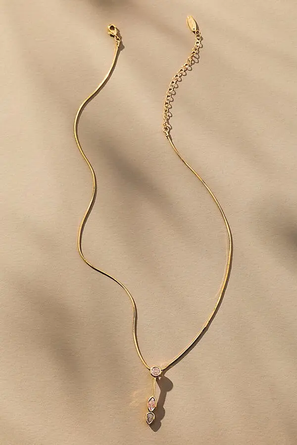 Anthropologie Delicate Crystal Drop Necklace - Gold