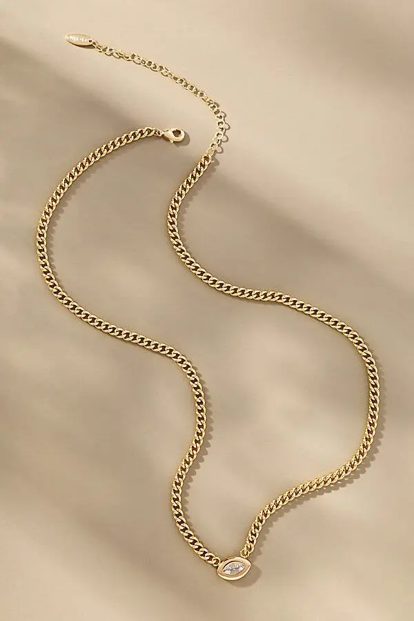 Anthropologie Crystal Chain Necklace - Gold