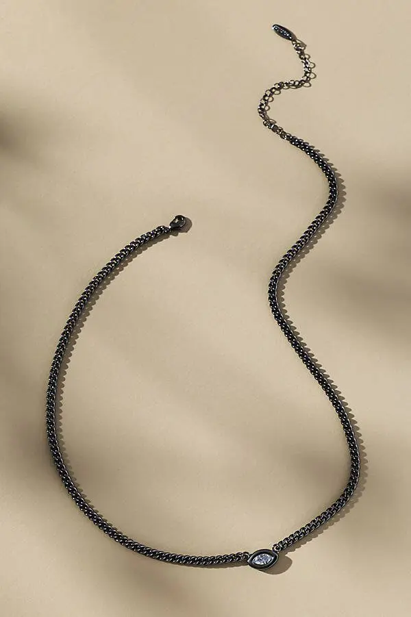 Anthropologie Crystal Chain Necklace - Gunmetal