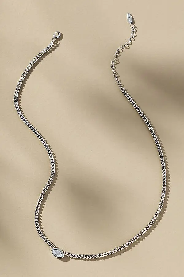Anthropologie Crystal Chain Necklace - Silver