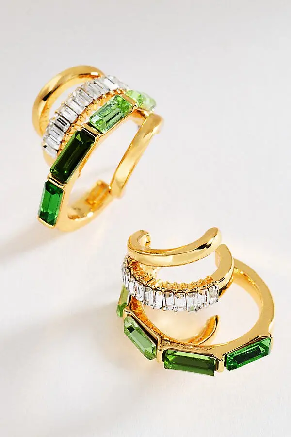Anthropologie Crystal -hoop Huggie Earrings - Green