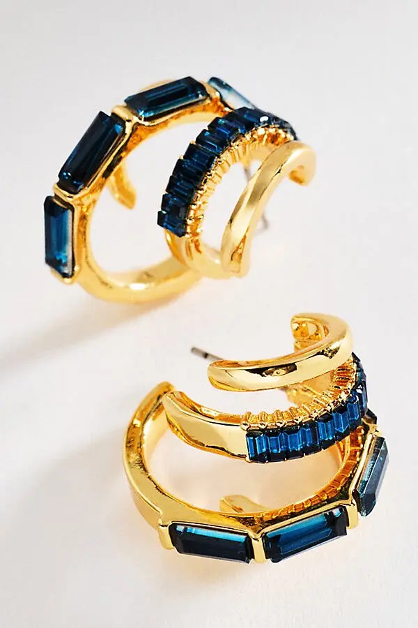 Anthropologie Crystal -hoop Huggie Earrings - Sapphire
