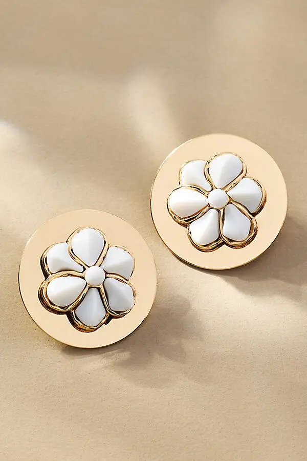 Anthropologie Mother-of-pearl Flower Stud Earrings - Gold