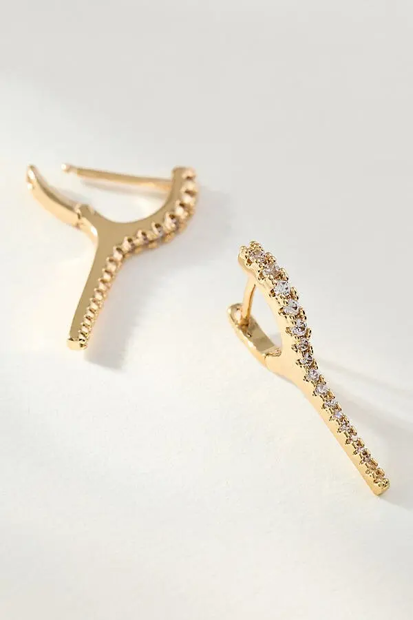 Anthropologie Elongated Crystal Huggie Earrings - Gold