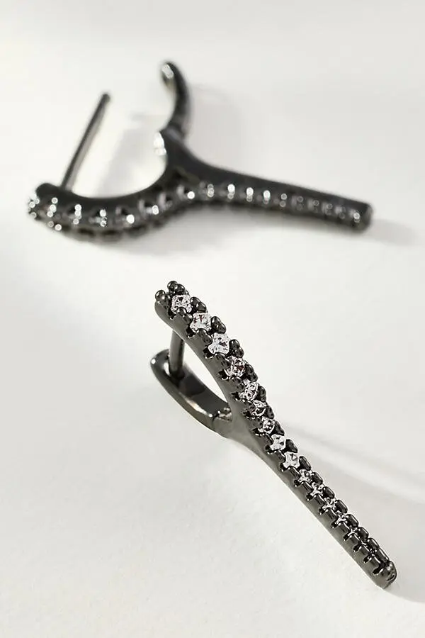 Anthropologie Elongated Crystal Huggie Earrings - Gunmetal