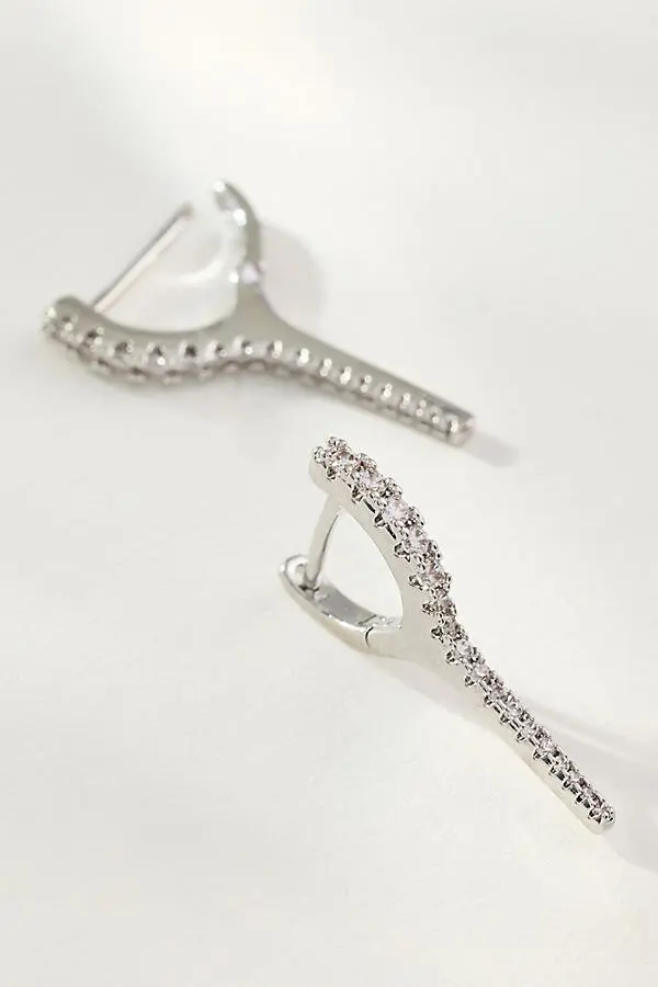 Anthropologie Elongated Crystal Huggie Earrings - Silver