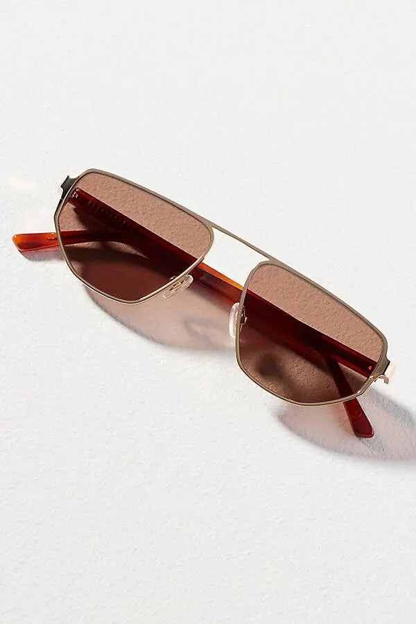 LU GOLDIE Slim Angled Metal Sunglasses - Chestnut