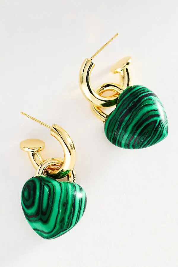 HOLST + LEE Heart Locket Earrings - Malachite