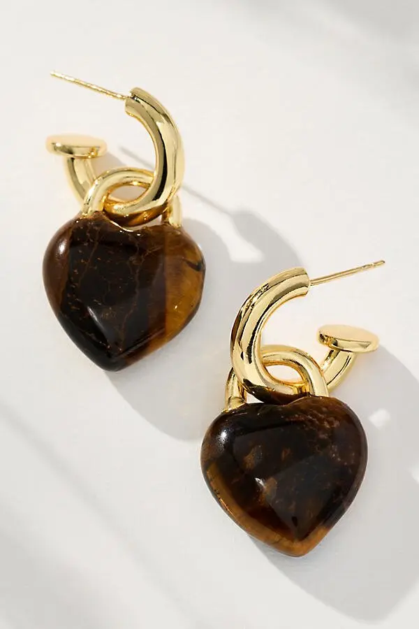 HOLST + LEE Heart Locket Earrings - Tigers Eye