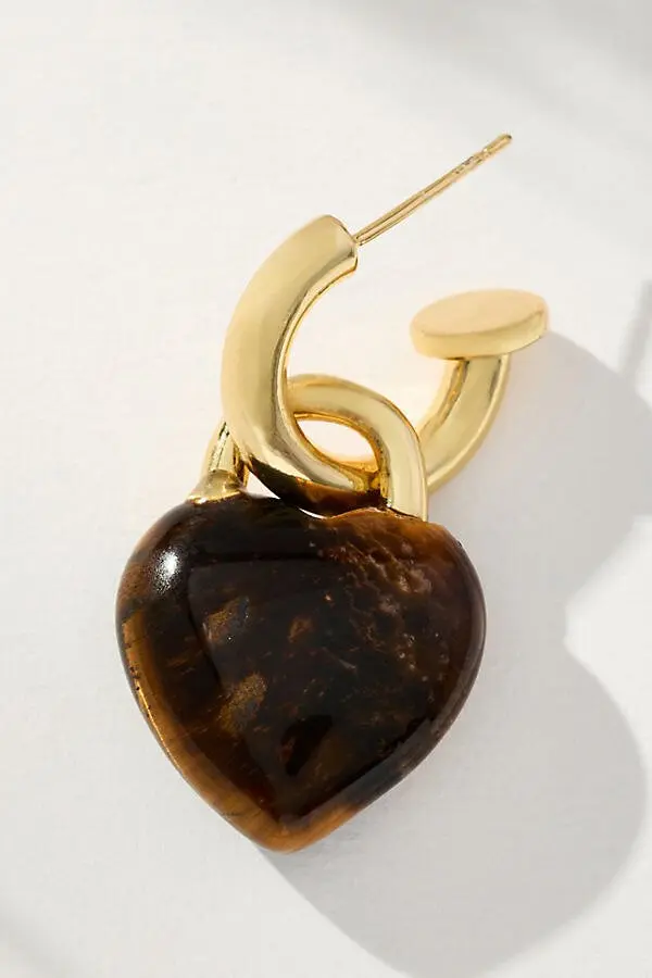 HOLST + LEE Heart Locket Earrings - Tigers Eye