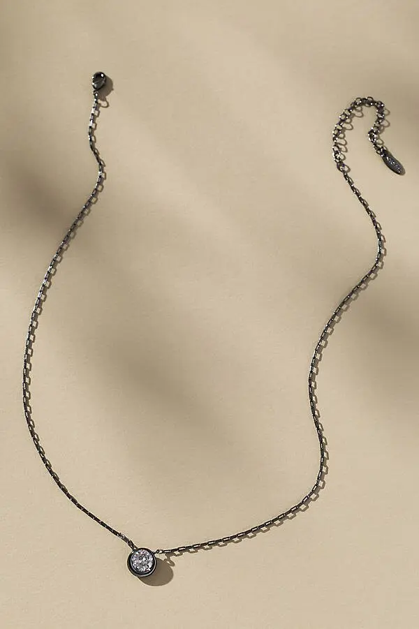 Anthropologie Bezel Crystal Cirque Necklace - Gunmetal