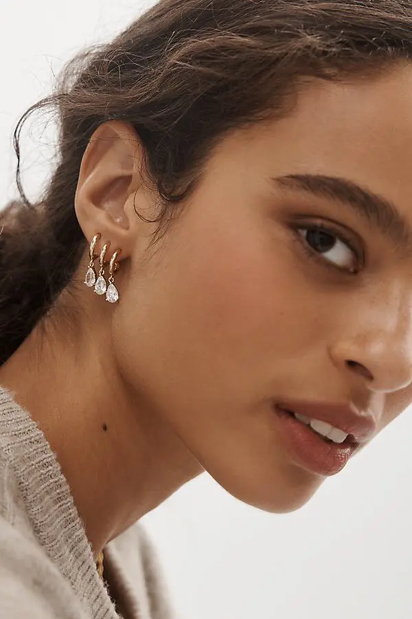 Anthropologie Crystal Huggie Earrings - Gold