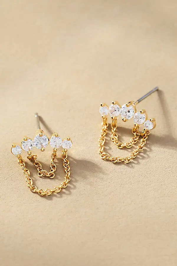 Anthropologie Crystal Marquis Chain Earrings - Gold