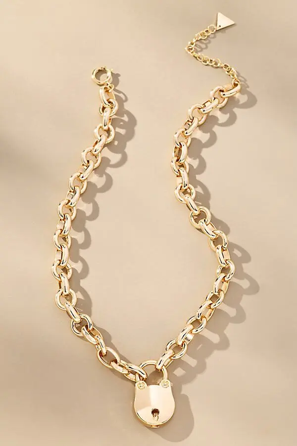 Anthropologie Lock Pendant Necklace - Gold