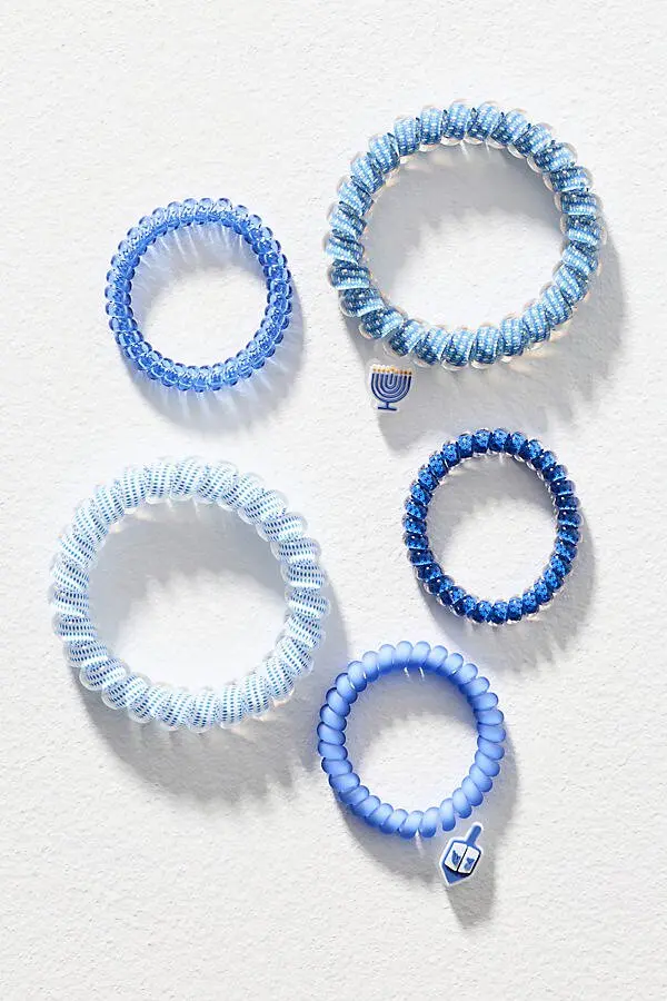 TELETIES Holiday Mix Coil Hair Ties Set Of 5 - Blue