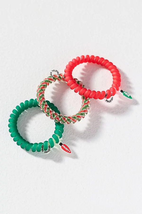 TELETIES Coil Hair Ties Set Of 3 - Red/green