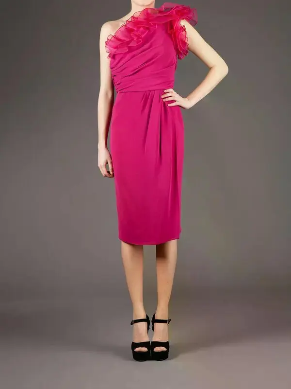 Giambattista Valli One Shoulder Ruffle Trim Dress - Pink