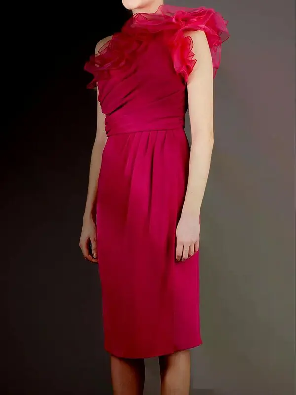 open lace back dress Print One Shoulder Ruffle Trim Dress  Sassymyprom