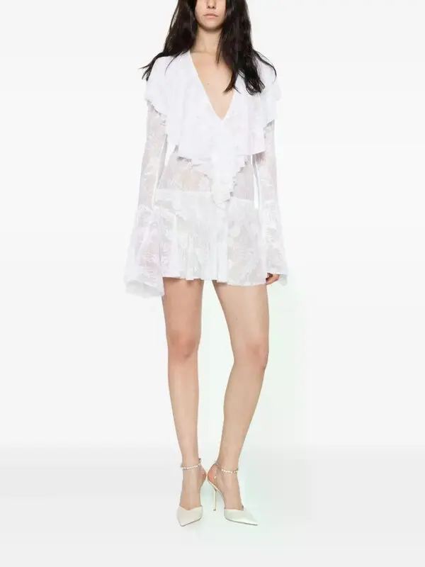 Norma Kamali Ruffled Long-Sleeve Mini Dress - White | Editorialist