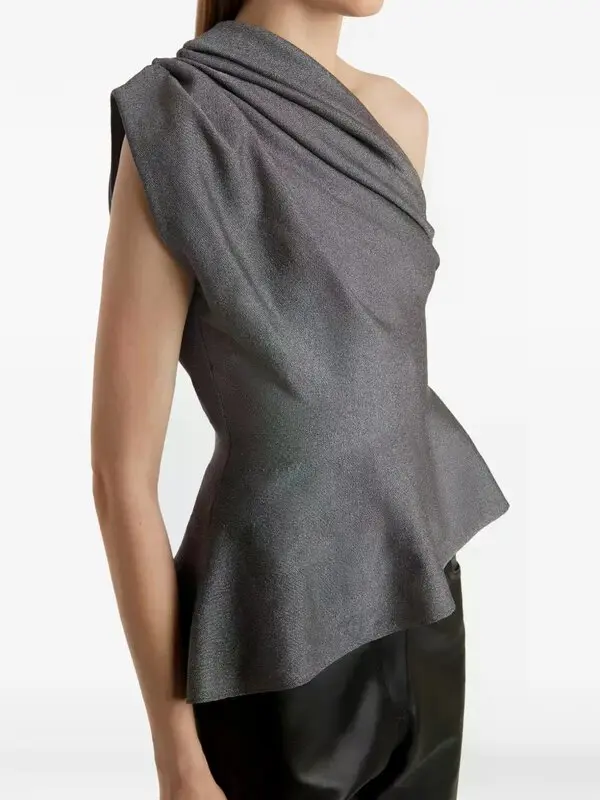 Khaite One-shoulder Ruffled Top - Grey