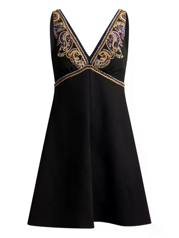 Etro Embroidered Wool Mini Dress - Black