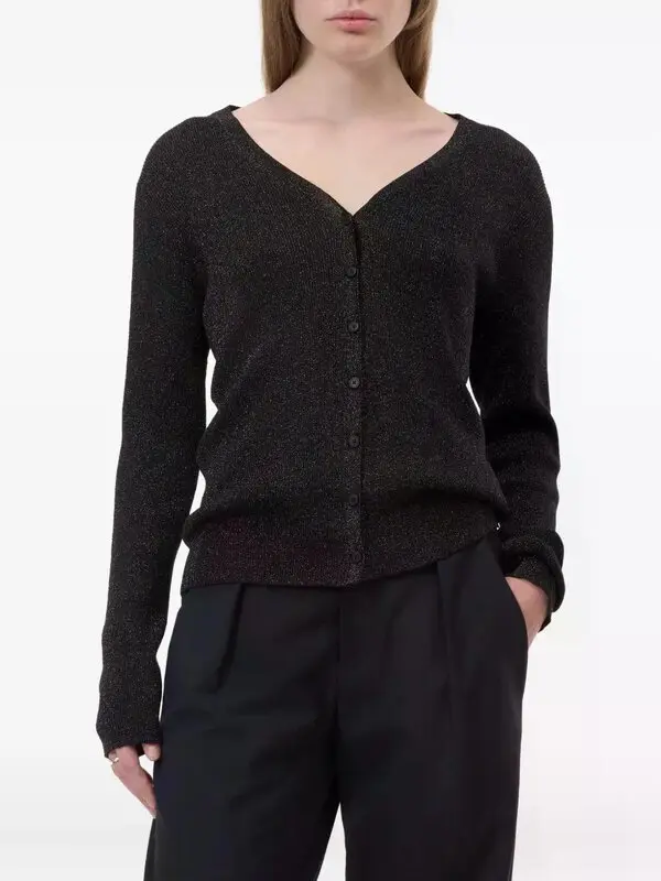 Closed Metallic-effect Ribbed Cardigan